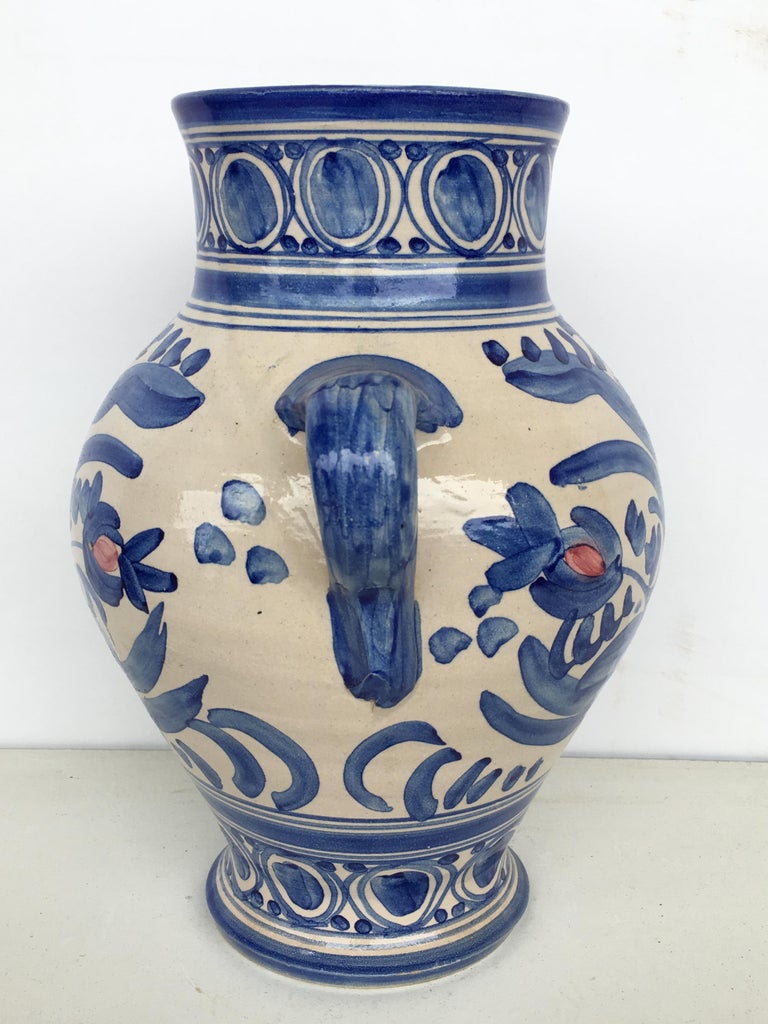 20th Century Glazed Earthenware Spanish Blue and White Painted Urn ...
