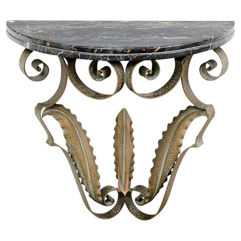 20th Century Gold-Black Italian Metal, Marble Console Table by Pier ...