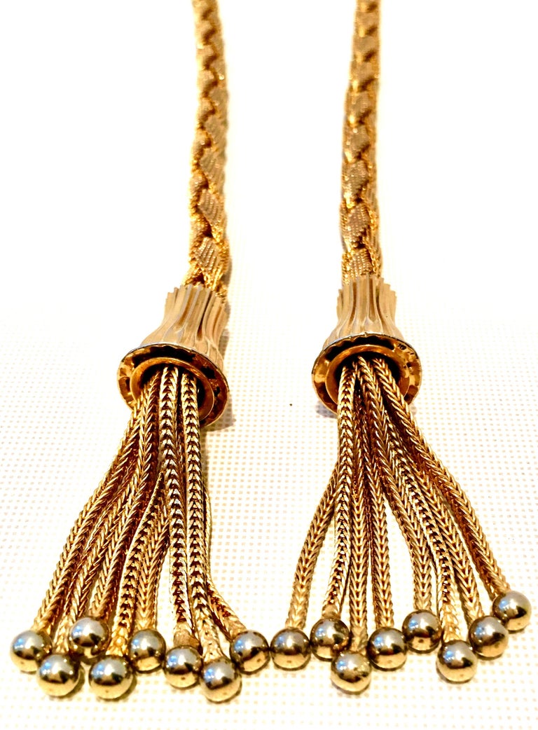 20th Century Gold Braided Rope and Tassle Fringe Sautoir Style Necklace ...
