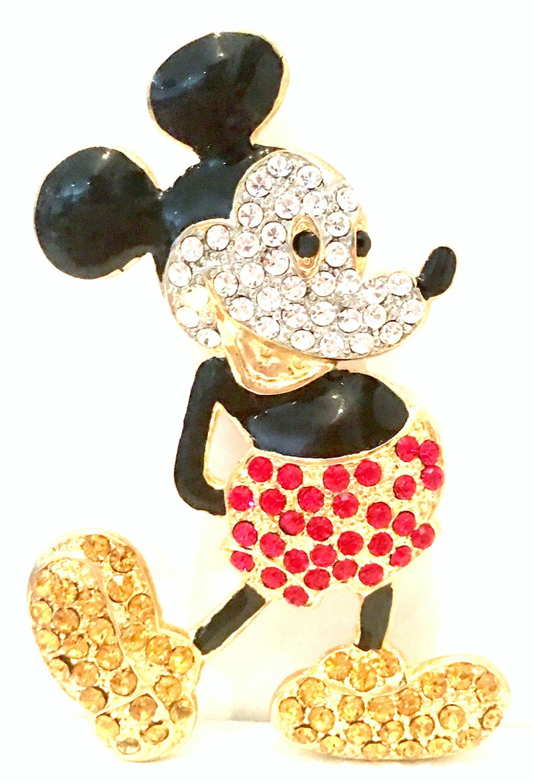 20th Century Gold, Enamel and Swarovski Crystal Mickey Mouse Brooch By ...