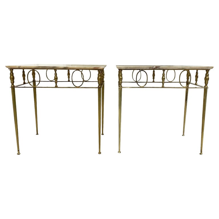20th Century Gold French Art Deco Pair of Vintage Marble, Brass Side ...