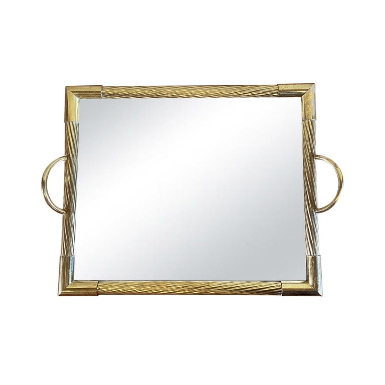 20th Century Gold Italian Brass Mirror Serving Tray - Vintage Table ...