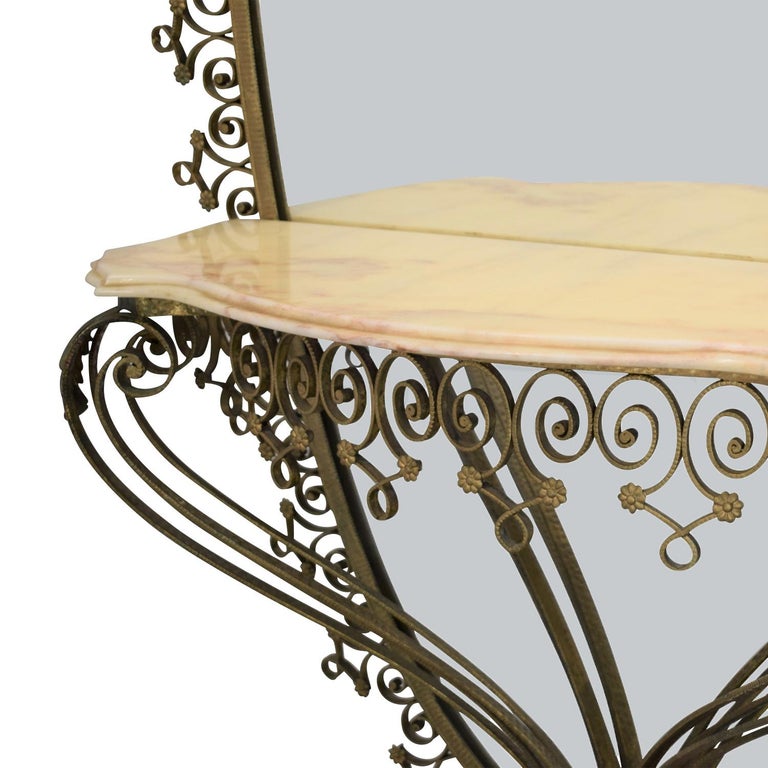 20th Century Gold Italian Iron Floor Mirror, Console Table by Pier ...