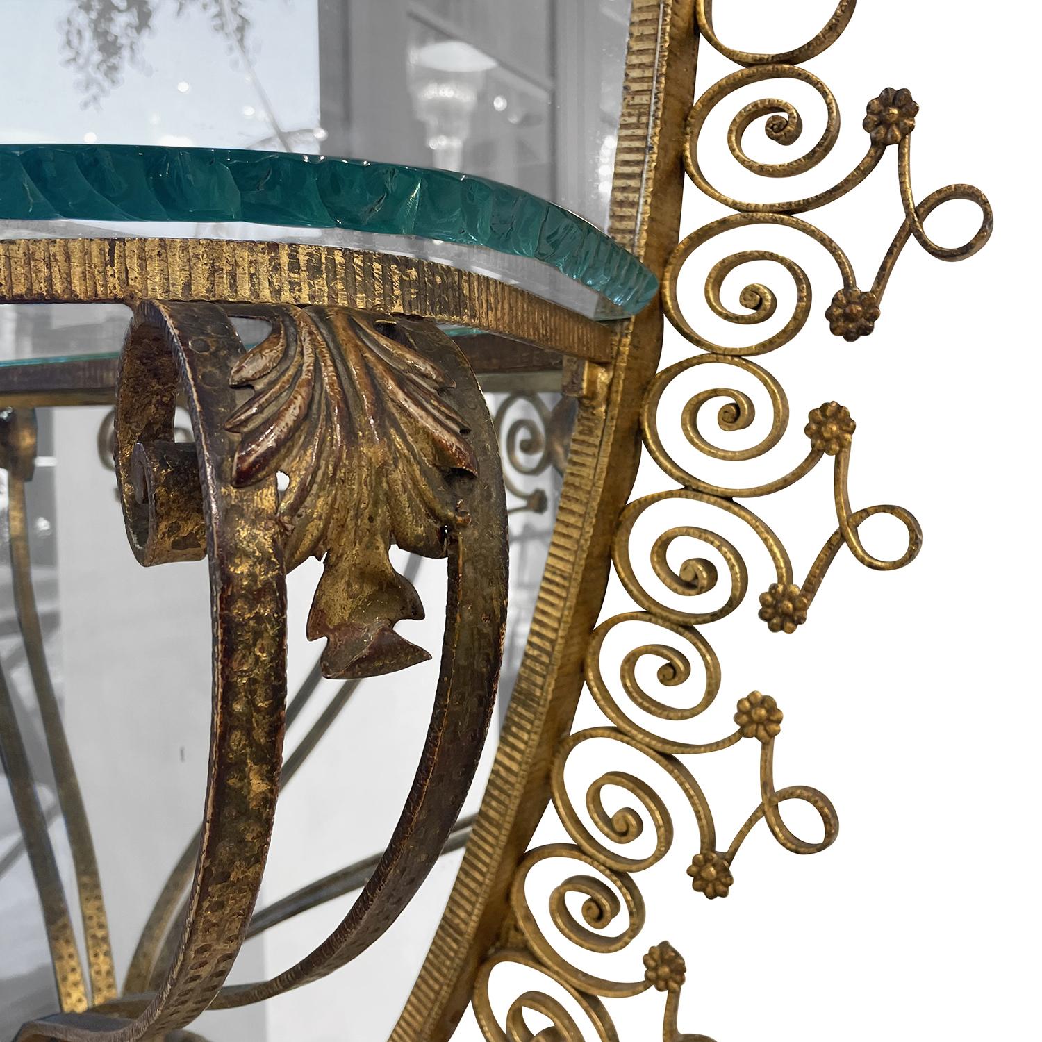 20th Century Gold Italian Iron Floor Mirror, Console Table by Pier ...