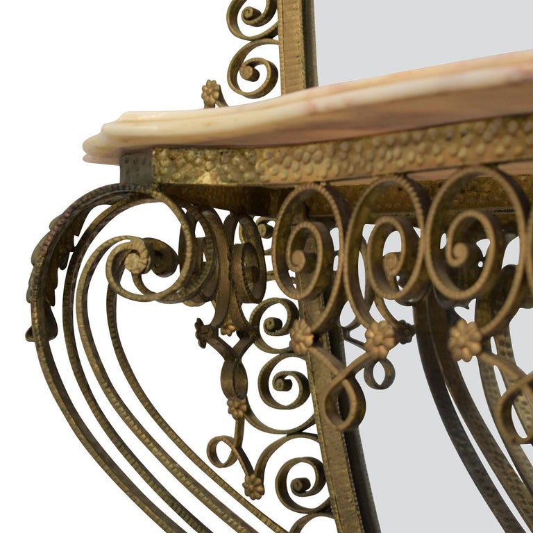 20th Century Gold Italian Iron Floor Mirror, Console Table by Pier ...