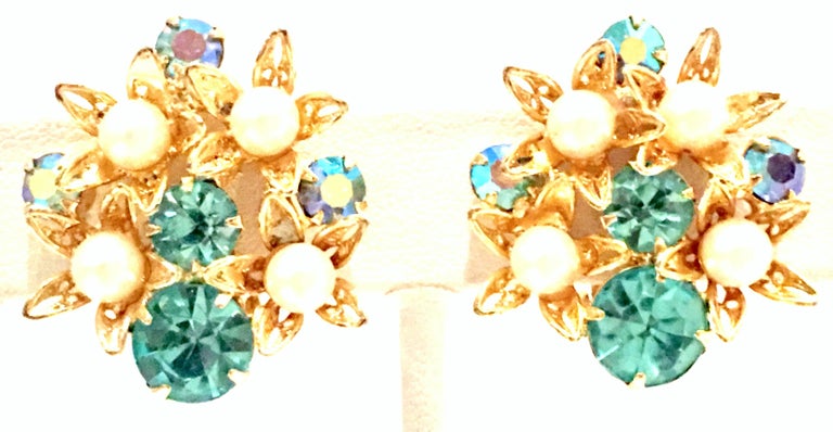 20th Century Gold Plate Austrian Crystal and Faux Pearl Demi Parure Set ...