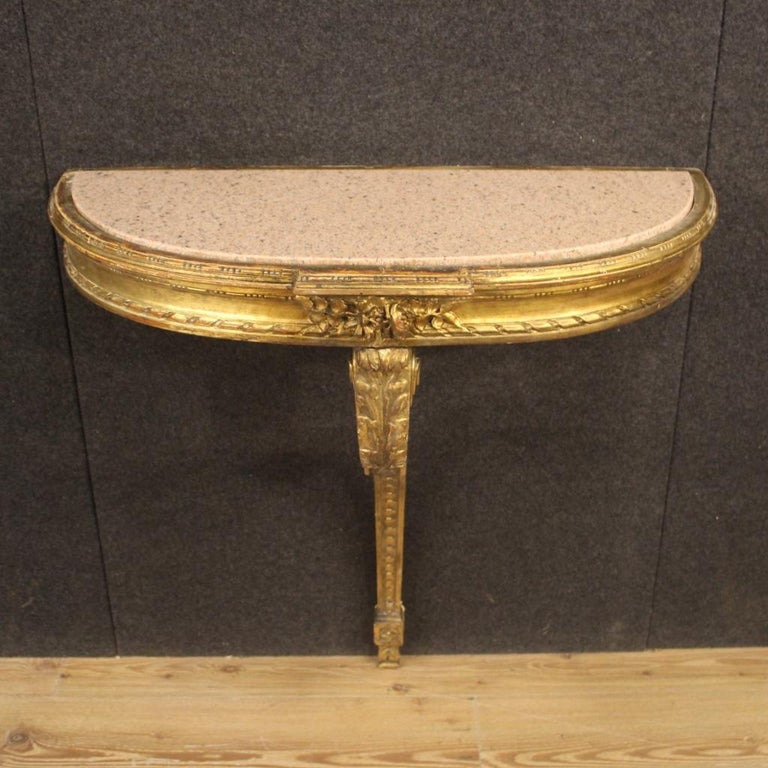 20th Century Gold Wood Marble Top Italian Console Table, 1960 For Sale ...