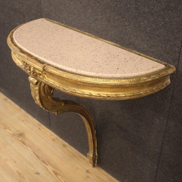 20th Century Gold Wood Marble Top Italian Console Table, 1960 For Sale ...