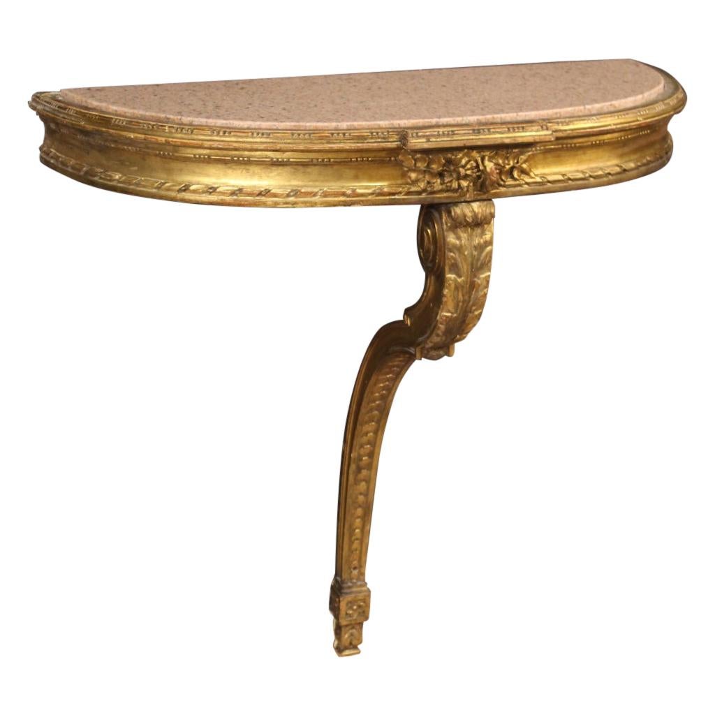 20th Century Gold Wood Marble Top Italian Console Table, 1960 For Sale ...