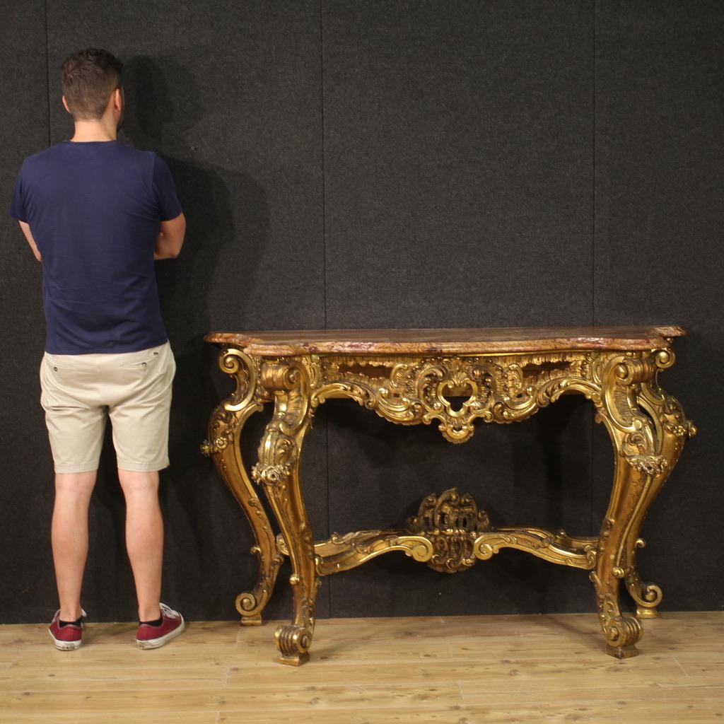 20th Century Gold Wood with Marble Top Italian Napoleon III Style ...