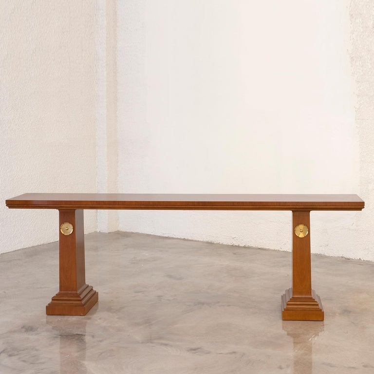 20th Century Greek Saridis Walnut, Brass Console Table by T.H. Robsjohn ...