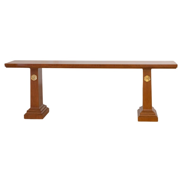 20th Century Greek Saridis Walnut, Brass Console Table by T.H. Robsjohn ...