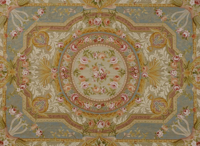 20th Century Green and Beige Silk Chinese Aubusson Rug, 2000 For Sale ...