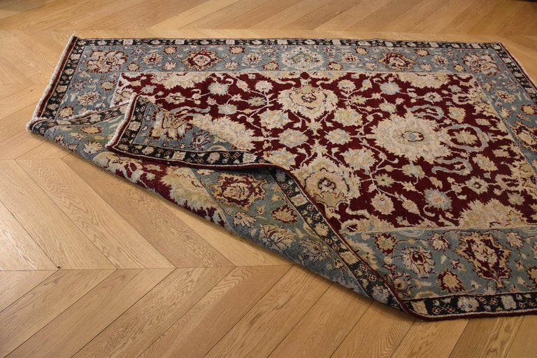 20th Century Green and Ruby Red in Wool Floreal Agra Indian Rug, circa ...