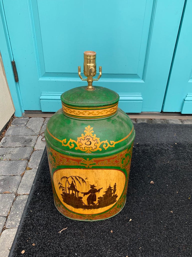 20th Century Green Tea Tin Lamp at 1stDibs