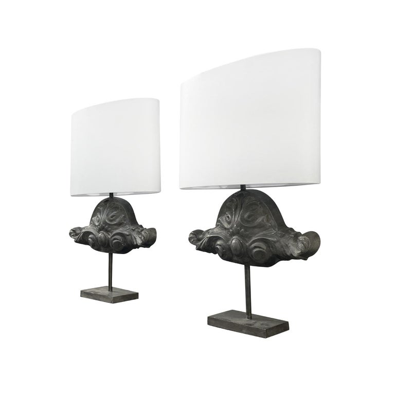 20th Century Grey Belgian Pair of Lead Table Lamps, Vintage Desk Lights ...