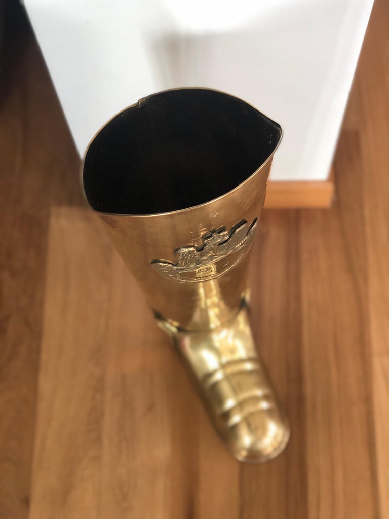 20th Century Hand-Hammered Brass Boot Umbrella Stand by Dinanderie de ...
