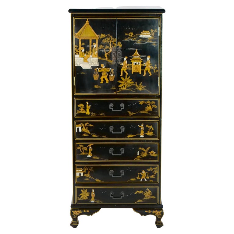 20th Century Hand Painted / Decorated Black Lacquer Dry Bar For Sale at ...