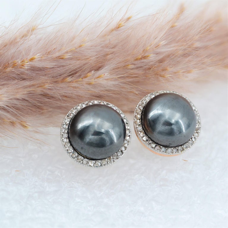 20th Century Hematite Diamonds Platinum 18 Karat Yellow Gold Stud ...