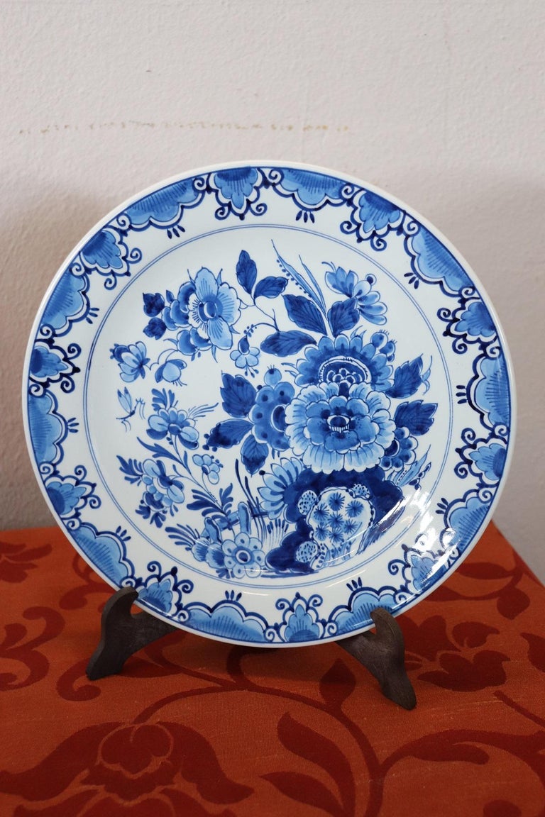 20th Century Holland Ceramic Platters with Blue Floreal Decorations by ...
