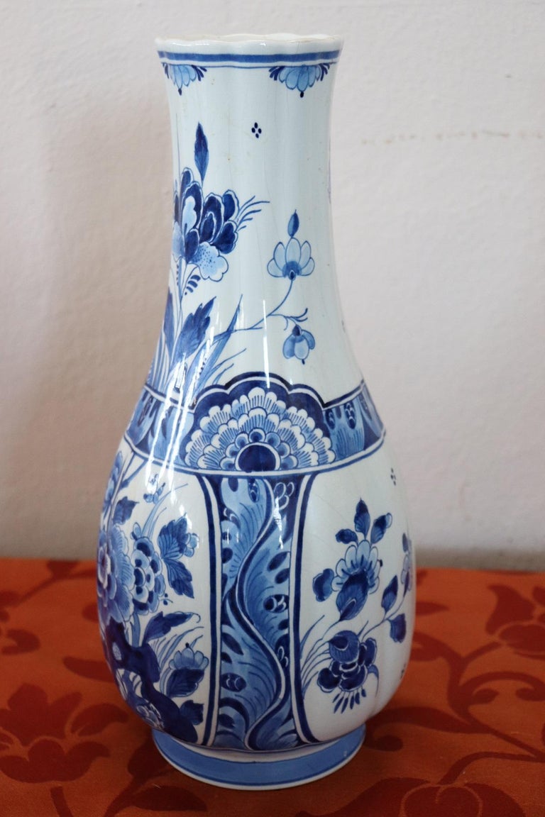 20th Century Holland Ceramic Vase with Blue Floreal Decorations by ...