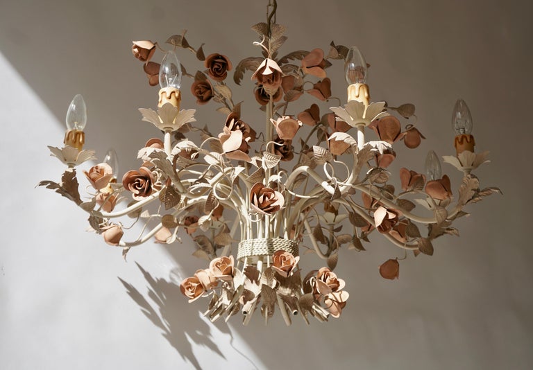 20th Century Hollywood Regency Style Chandelier with Pink Roses For ...