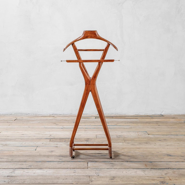 20th Century Ico Parisi Double Coat Rack in Wood with Metal Casters ...