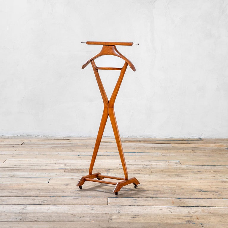 20th Century Ico Parisi Single Coat Rack in Wood with Metal Casters ...