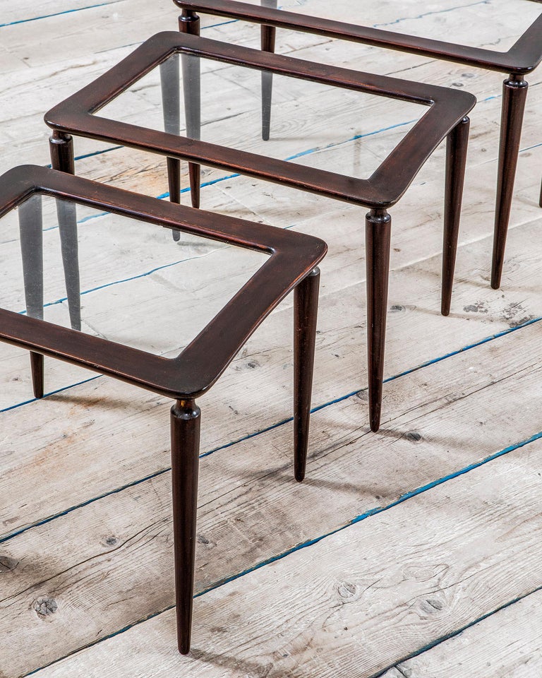 20th Century Ico Parisi Stackable Tables for De Baggis Wood and Glass ...