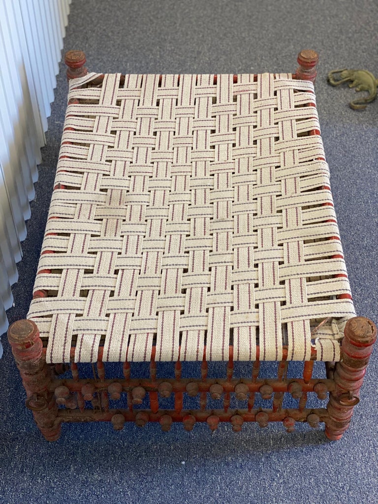 20th Century Indian Red Painted Wooden Ball and Stick Ottoman For Sale ...