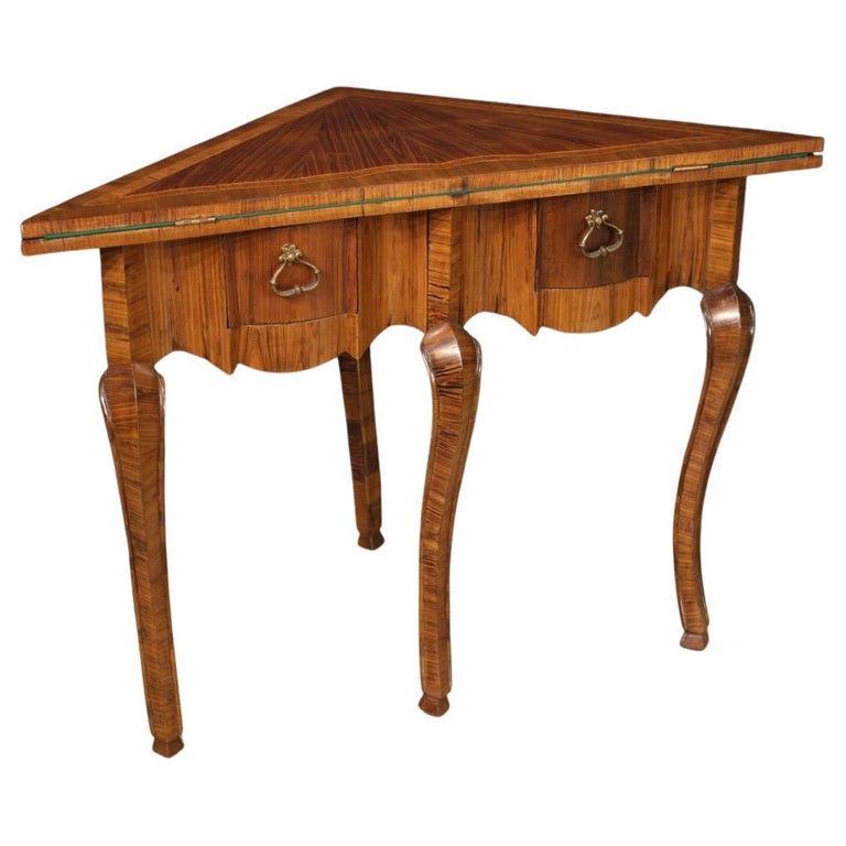 20th Century Inlaid and Carved Wood Italian Corner Cabinet Game Table ...