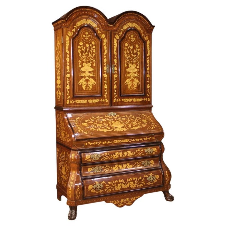 20th Century Inlaid Wood Dutch Trumeau Desk, 1960 For Sale at 1stDibs