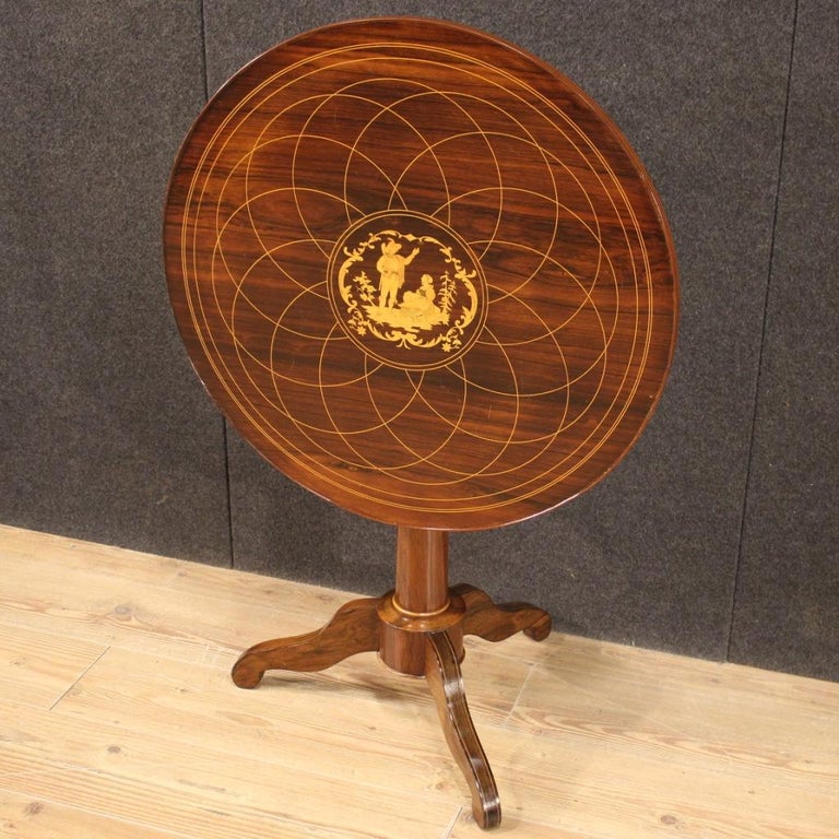 20th Century Inlaid Wood English Round Side Table, 1920 For Sale at 1stDibs