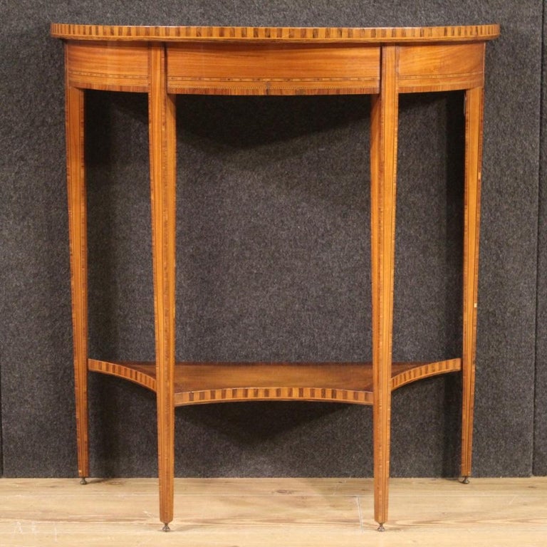 Table console demi-lune italienne de style Louis XVI en bois marqueté ...