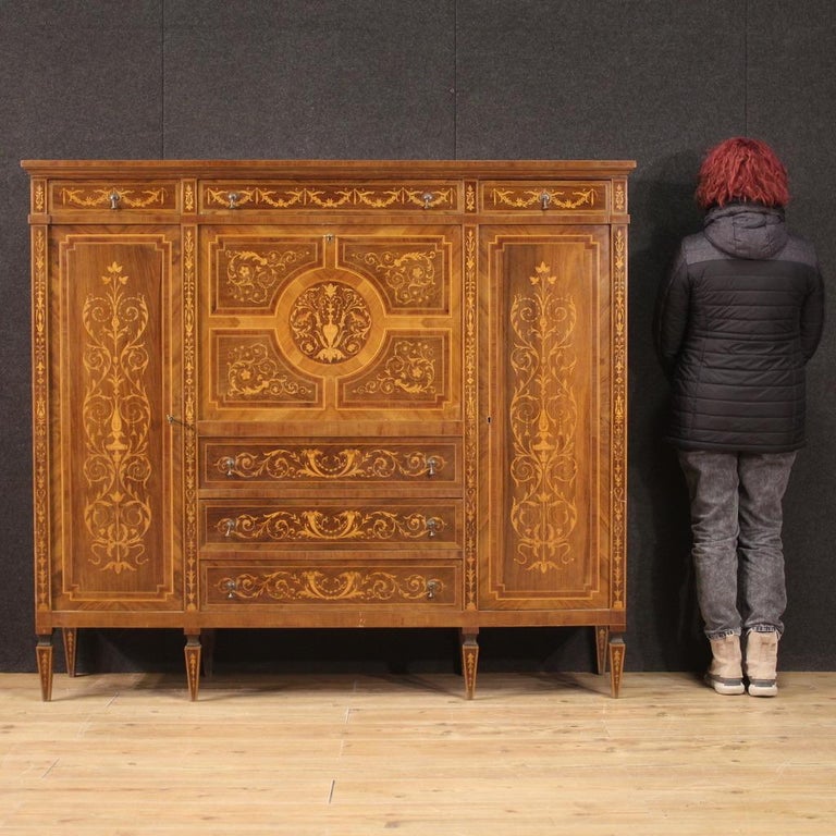 20th Century Inlaid Wood Italian Louis XVI Style Wardrobe Bookcase ...