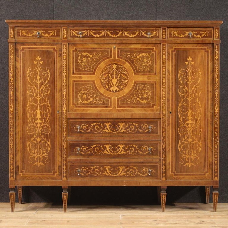 20th Century Inlaid Wood Italian Louis XVI Style Wardrobe Bookcase ...