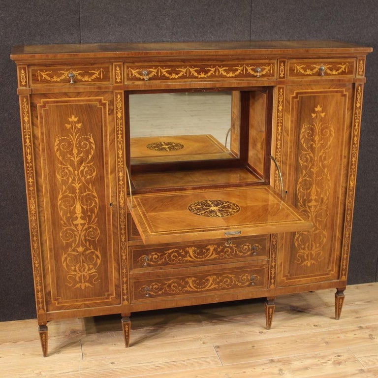 20th Century Inlaid Wood Italian Louis XVI Style Wardrobe Bookcase ...