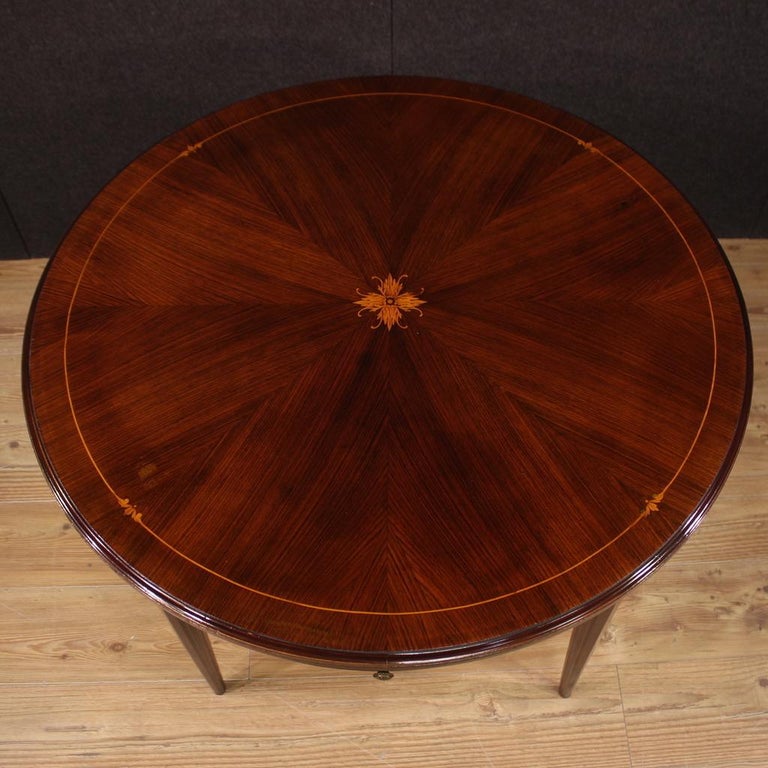 20th Century Inlaid Wood Italian Round Game Table, 1950 For Sale at 1stDibs