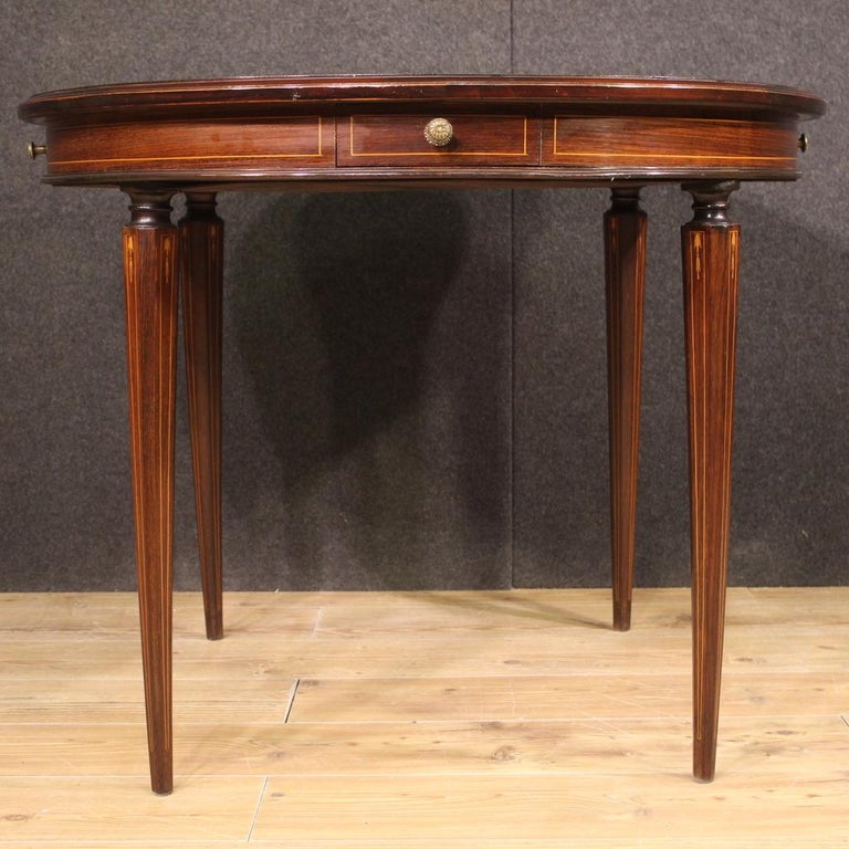 20th Century Inlaid Wood Italian Round Game Table, 1950 For Sale at 1stDibs