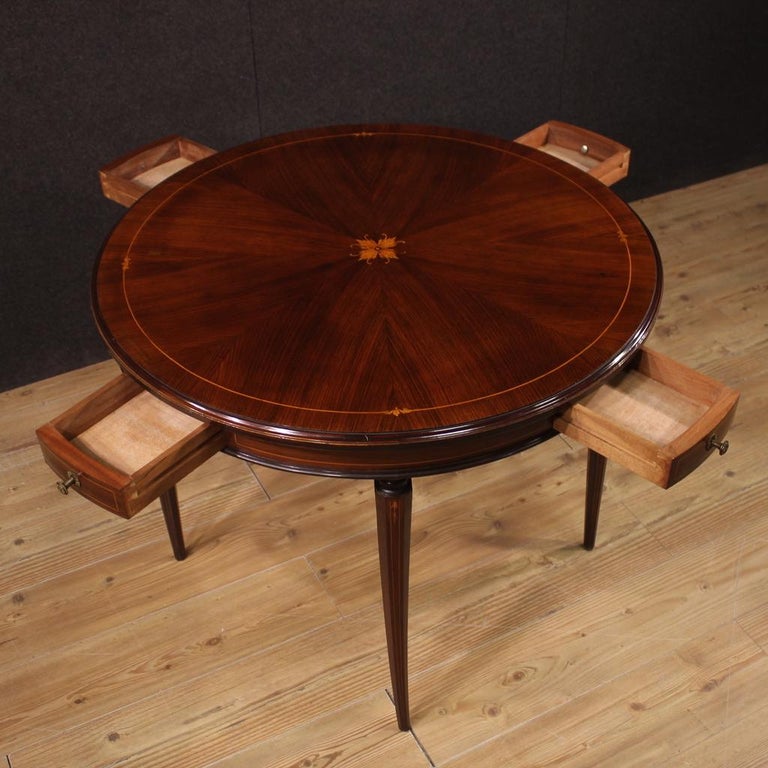 20th Century Inlaid Wood Italian Round Game Table, 1950 For Sale at 1stDibs