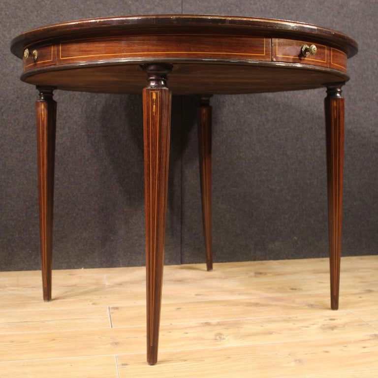 20th Century Inlaid Wood Italian Round Game Table, 1950 For Sale at 1stDibs