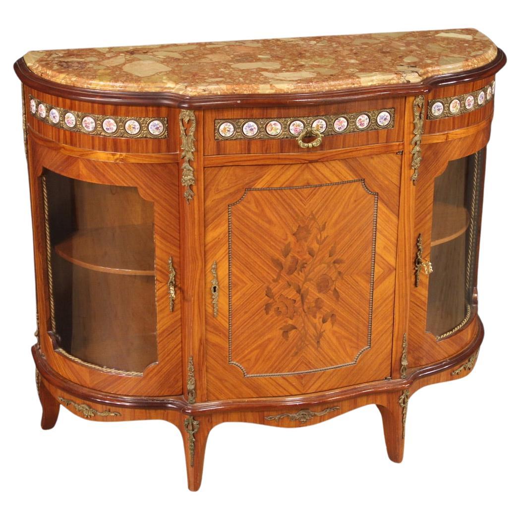 20th Century Inlaid Wood with Marble-Top French Napoleon III Style ...