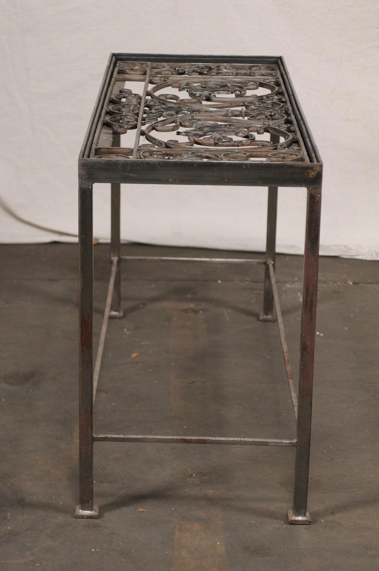 20th Century Iron Console Table with Iron Grate Insert For Sale at 1stDibs