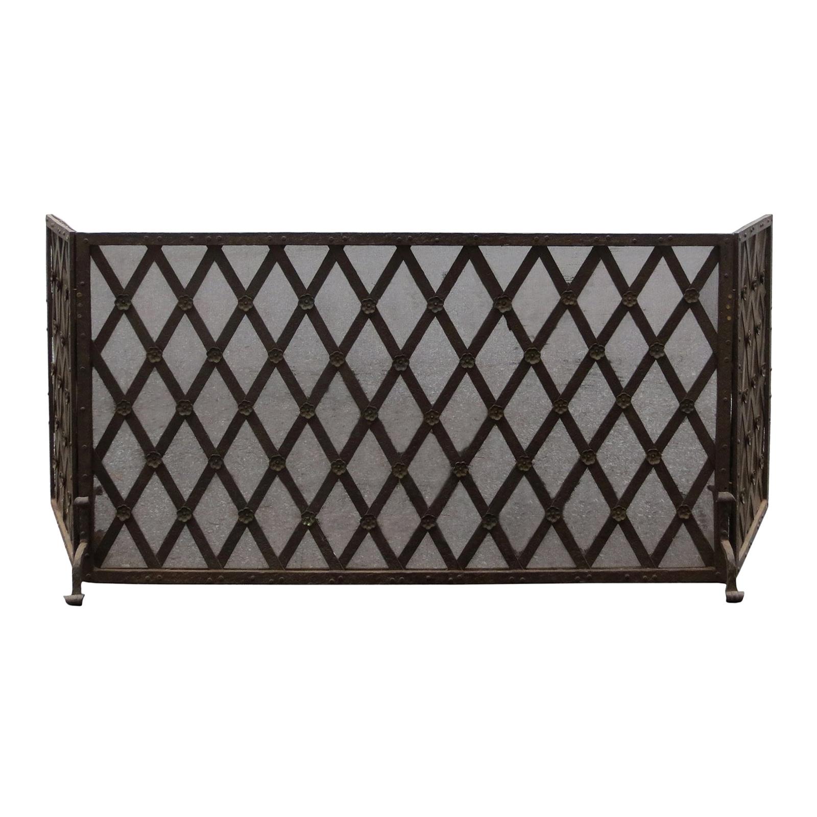 Chinese Mid-20th Century Fireplace Screen, Applied Flowers, Four Panels ...