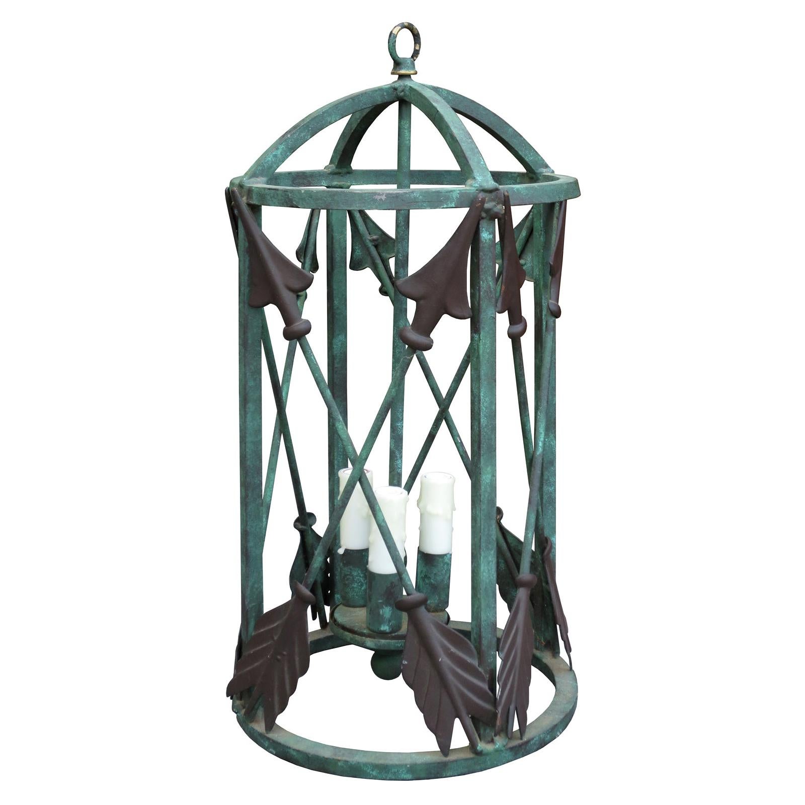 20th Century Green and Gold Tole Two-Light Lantern at 1stDibs