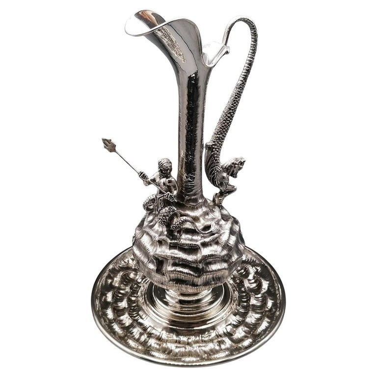 20th Century Italia Solid Silver Jug and Dish Neptune For Sale at 1stDibs