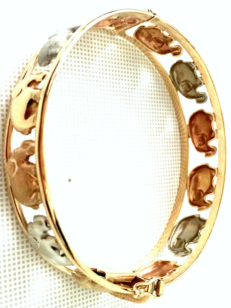 20th Century Italian 9K Rose, Yellow and White Gold Elephant Bangle ...