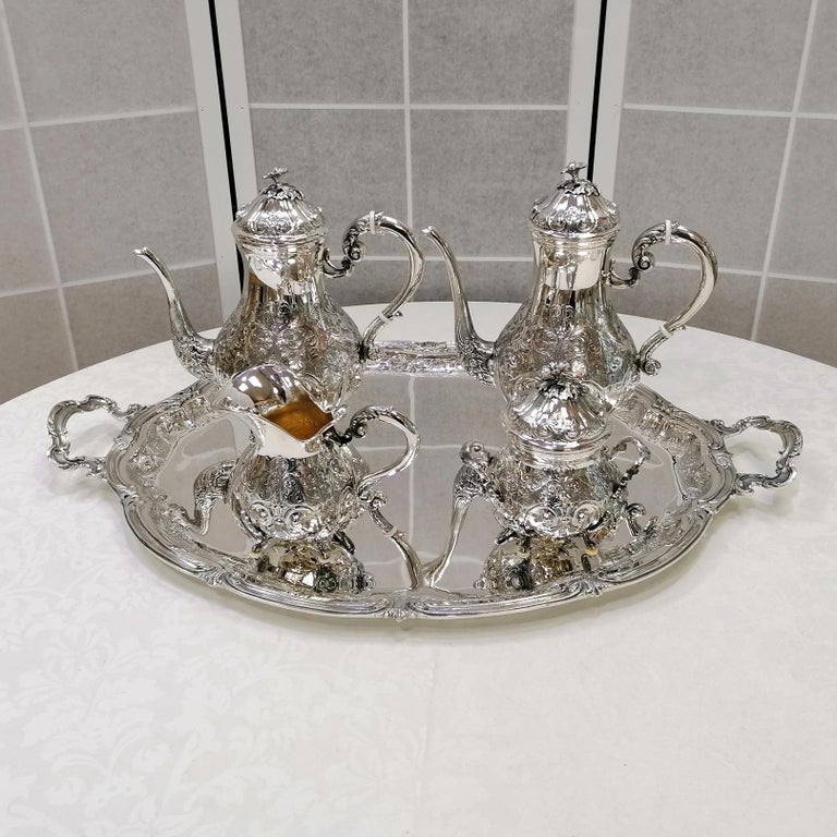 20th Century Italian Baroque Sterling Silver Engraved Tea-Coffeeset ...
