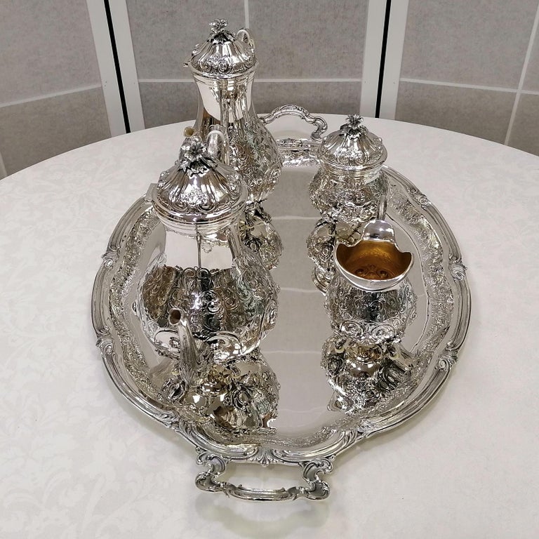 20th Century Italian Baroque Sterling Silver Engraved Tea-Coffeeset ...