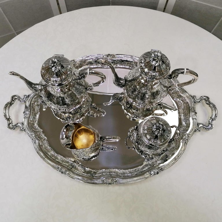 20th Century Italian Baroque Sterling Silver Engraved Tea-Coffeeset ...